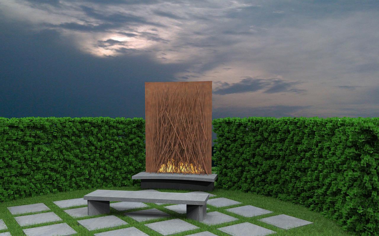 CORTEN STEEL SLAB WALL W BRANCH SCREEN – firefeatures