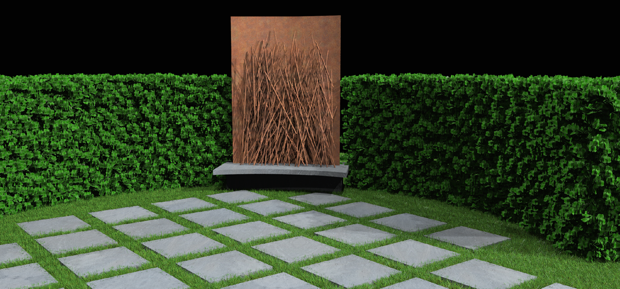 CORTEN STEEL SLAB WALL W BRANCH SCREEN – firefeatures